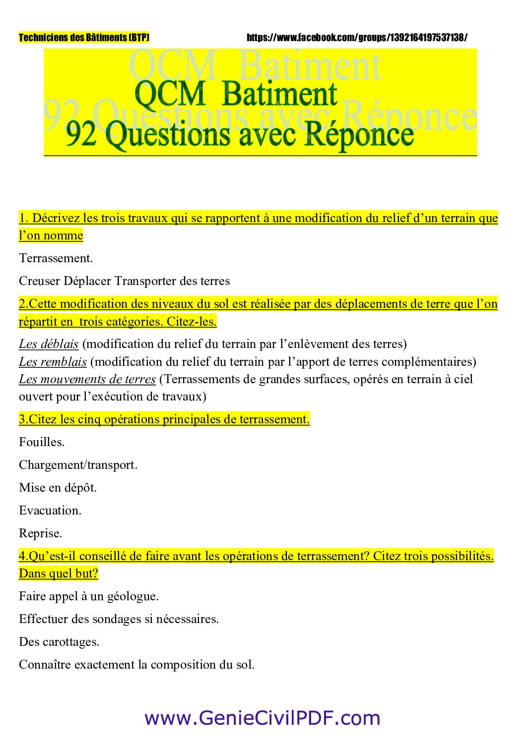 [PDF] QCM de Batiments | Genie Civil PDF