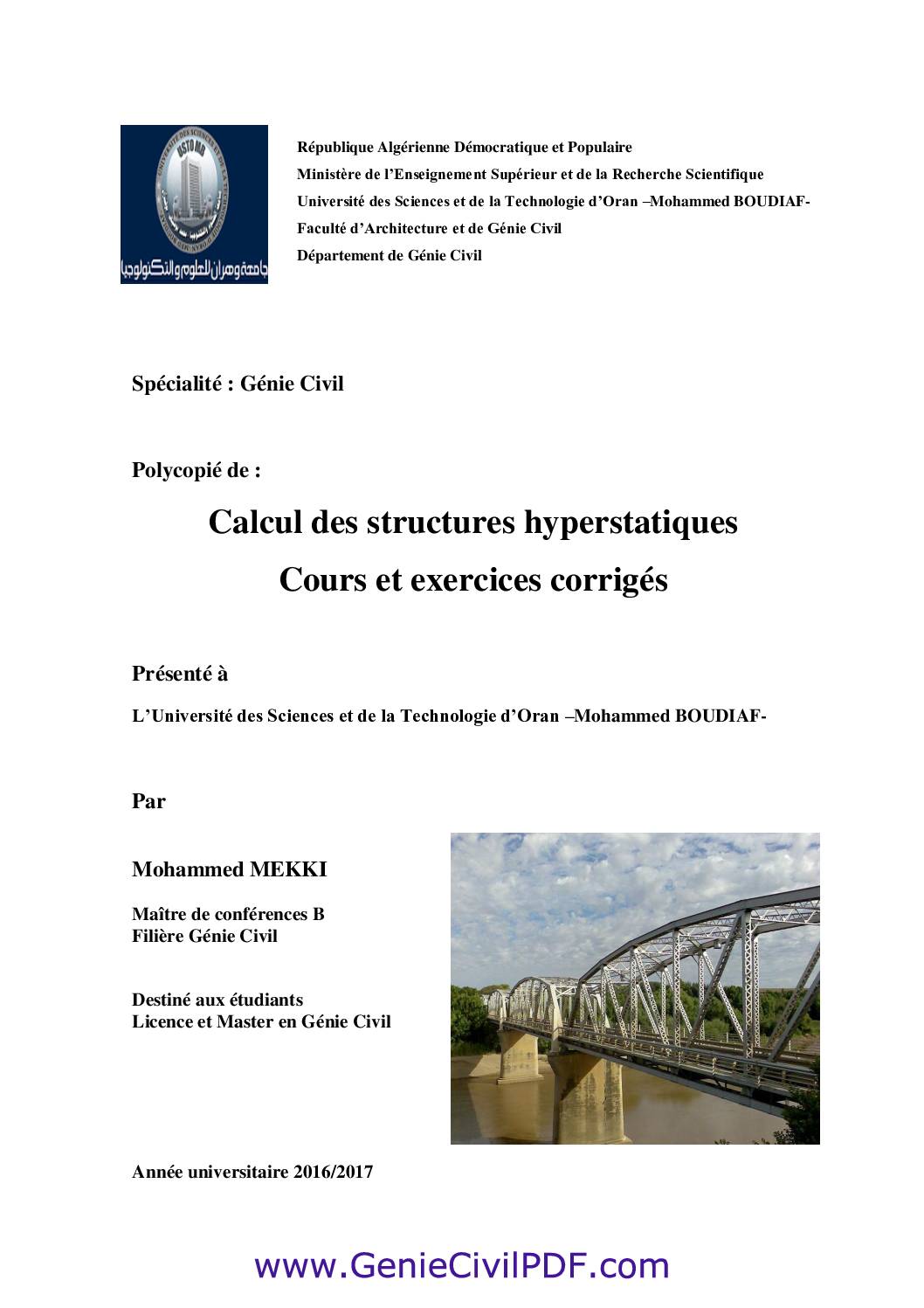 [PDF] Calcul des structures hyperstatiques Cours et exercices corrigés | Genie Civil PDF