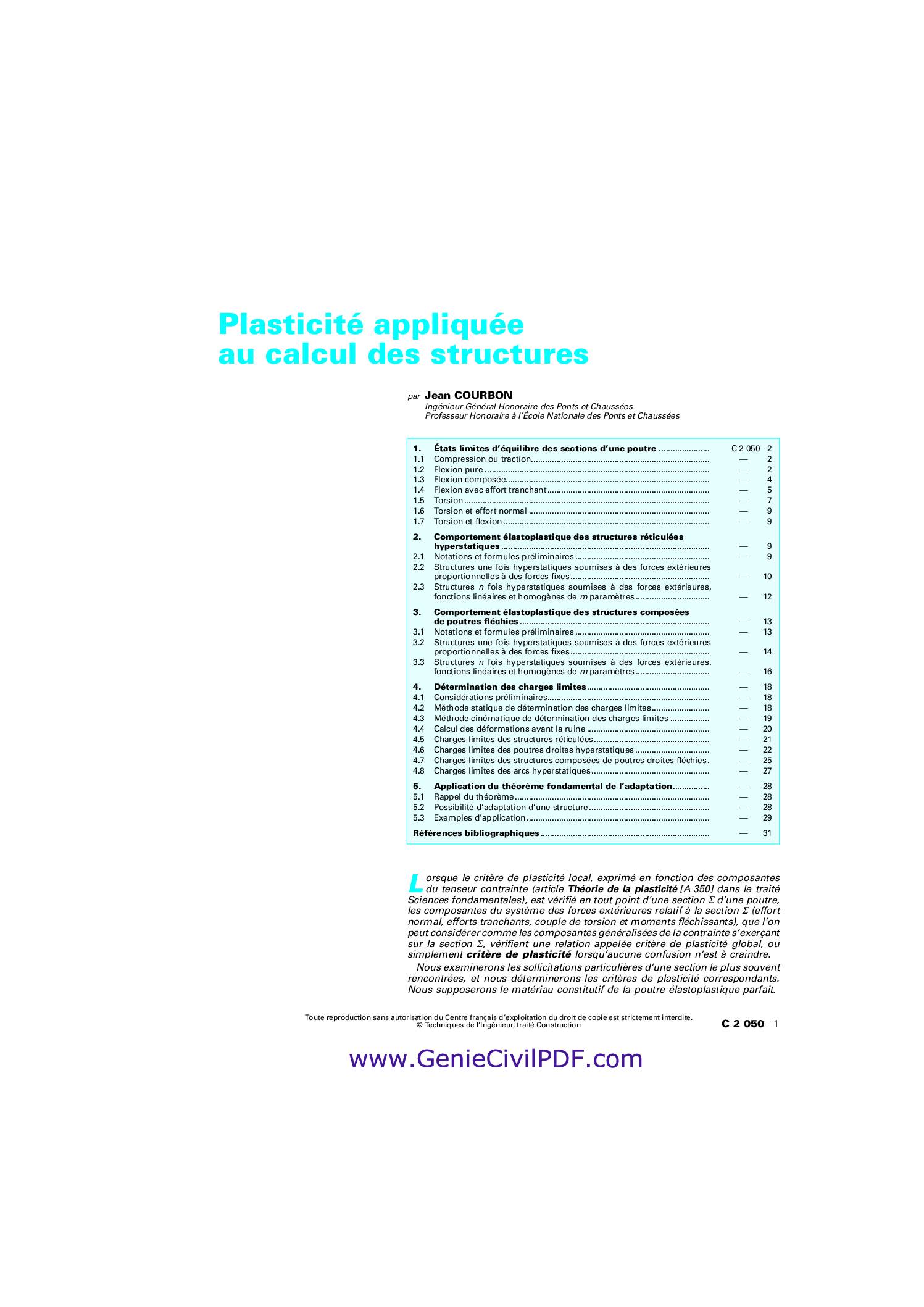 [PDF] Plasticité appliquée au calcul des structures | Genie Civil PDF