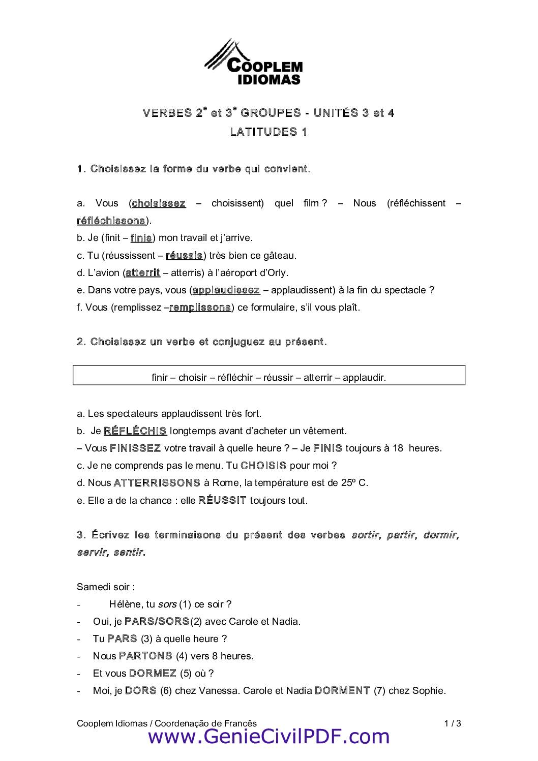 Exercices Avec correction en grammaire | Genie Civil PDF